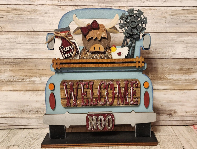 Interchangeable Farmhouse Highland Cow Insert, Seasonal Truck, DIY ...
