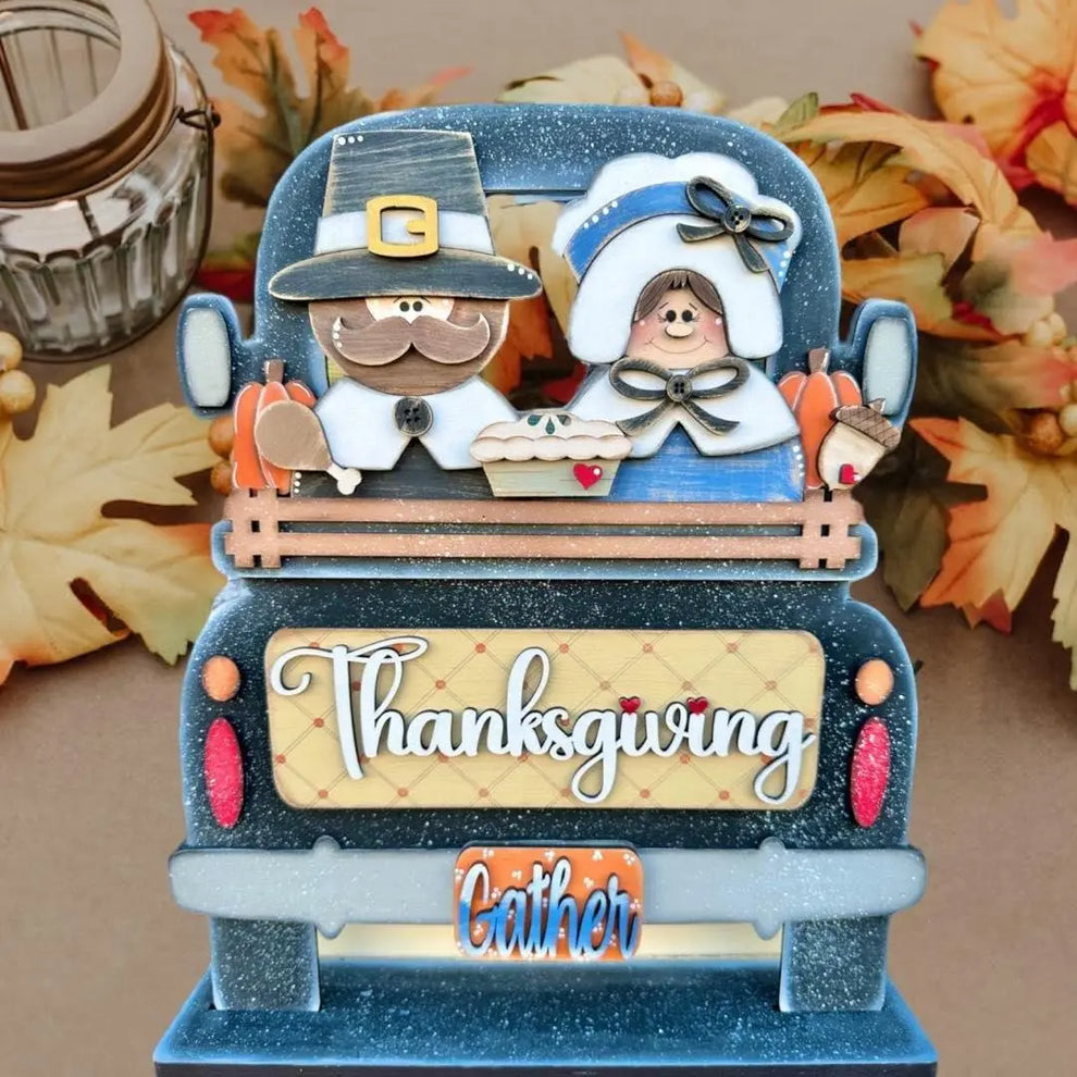 Interchangeable Farmhouse Thanksgiving Pilgrim Insert, Seasonal Truck ...