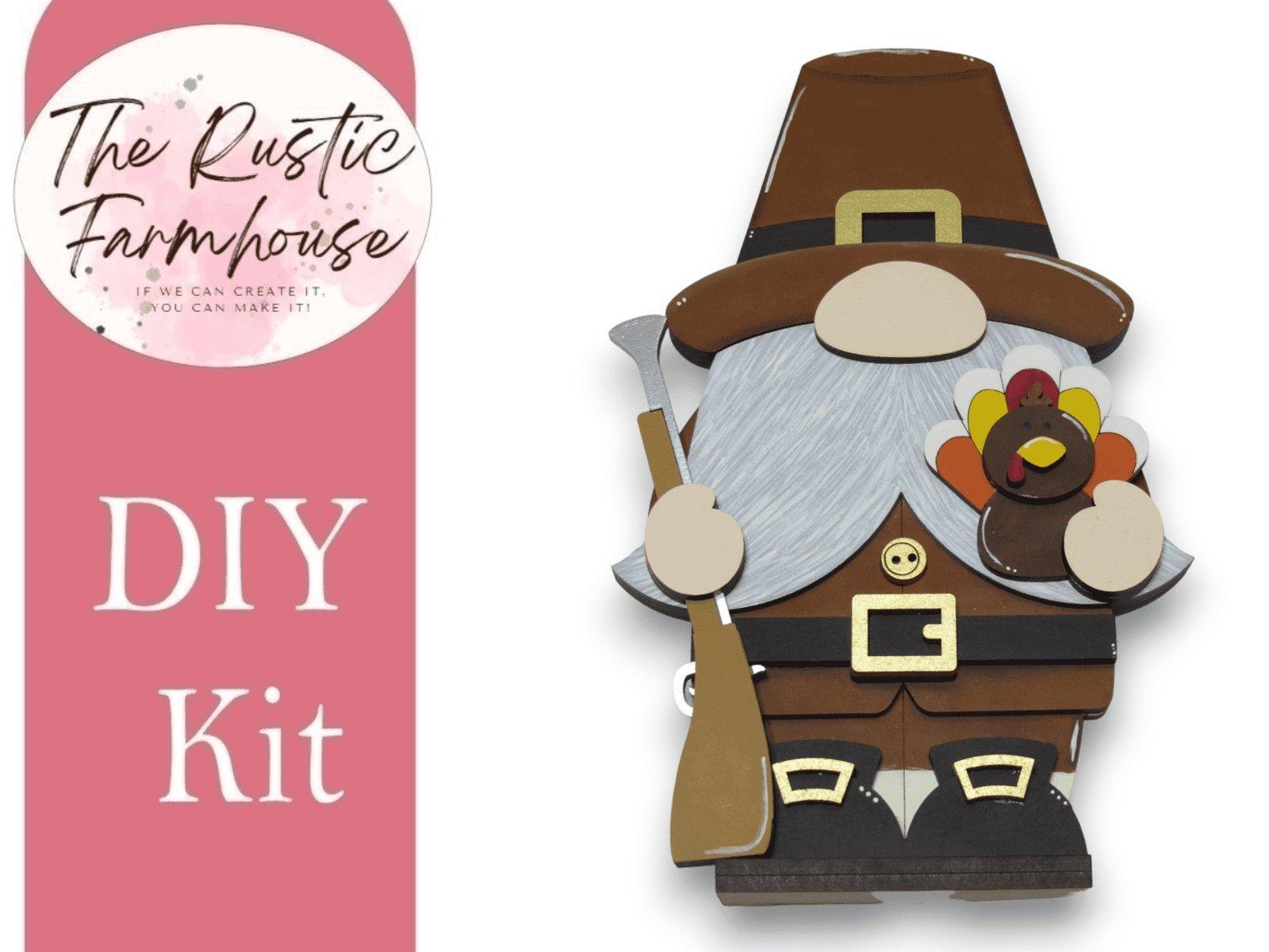 Standing Gnome Pilgrim With Shotgun And Turkey Diy Shelf Siitter
